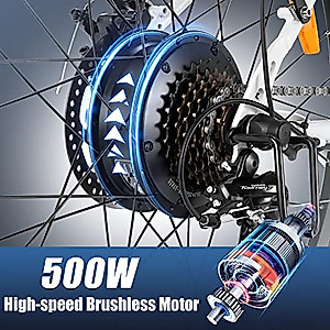 Vivi Electric Bike, 26/20 Inch Electric Bicycle for Adults, 500W E-Bike with 48V Removable Battery, 7 Speed Electric Commuter Cruiser Bike 20MPH & 50 Mile Adult Electric Bikes City Women