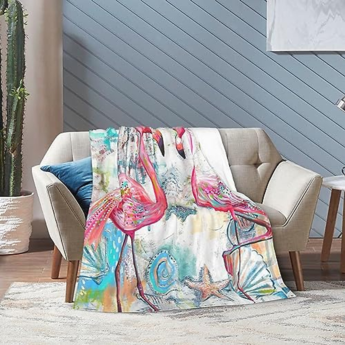 Pink Flamingo Throw Blanket Cozy Plush Flamingos Flannel Fleece Ultra Soft Blankets Lightweight Fuzzy Party Blanket Gifts for Girls Women Men Boys Bed Couch Sofa 60"x50"