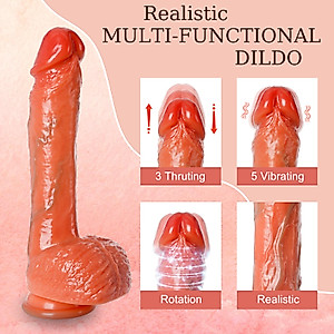 Thrusting Dildo Vibrator Sex Toys - Adult Sex Toys Realistic Dildos G Spot Anal Vibrator with 3 Thrusting & 5 Vibrating Modes & Suction Cup, Remote Control 8.6'' Dildo Vibrators for Men Women Couples