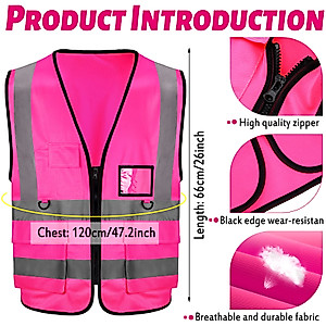 EBOOT 10 Pcs Safety Vests High Visibility Safety Vest with Reflective Strips, Neon Vest Construction Vest with Pockets (Pink)