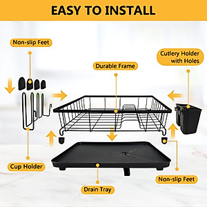 Naturous Dish Drying Rack, Durable Stainless Steel Dish Racks for Kitchen Counter, Space-Saving Compact Dish Rack with Drainborad and Swivel Spout