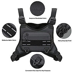 Muserise Sports Chest Bag For Men Women, Water Resistant Lightweight Front Chest Pack, Running Vest Bag With Built-In Phone Holder & Extra Storage For Workouts, Running, Cycling (Black)