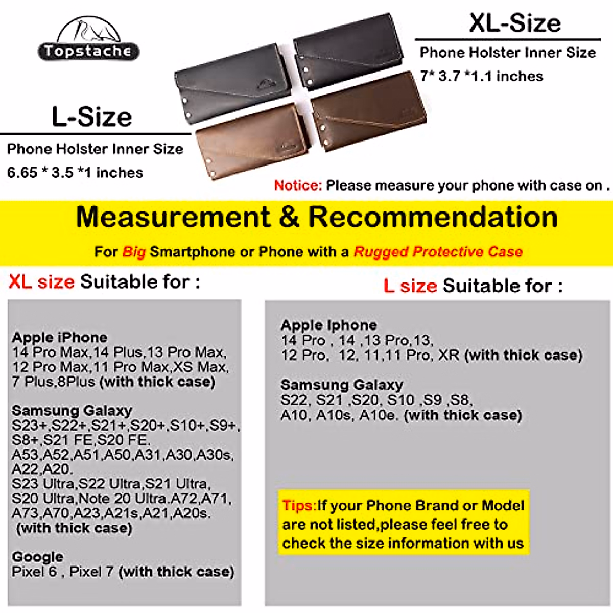 Topstache Leather Phone Holster with Belt Loop, Magnetic Closure Cell Phone Pouch Card Holder Wallet, Handmade Leather Phone holder for iPhone 14 Pro Max,(Fits Phone with Otterbox Case on)XL,Darkbrown