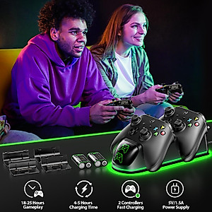 Controller Charger Station for Xbox One/Xbox Series X|S/Elite, 2 x 4800 mWh Rechargeable Battery Packs, Charging Dock for Xbox Controller Battery with 2 X Rechargable Batteries & 4 X Covers, Black