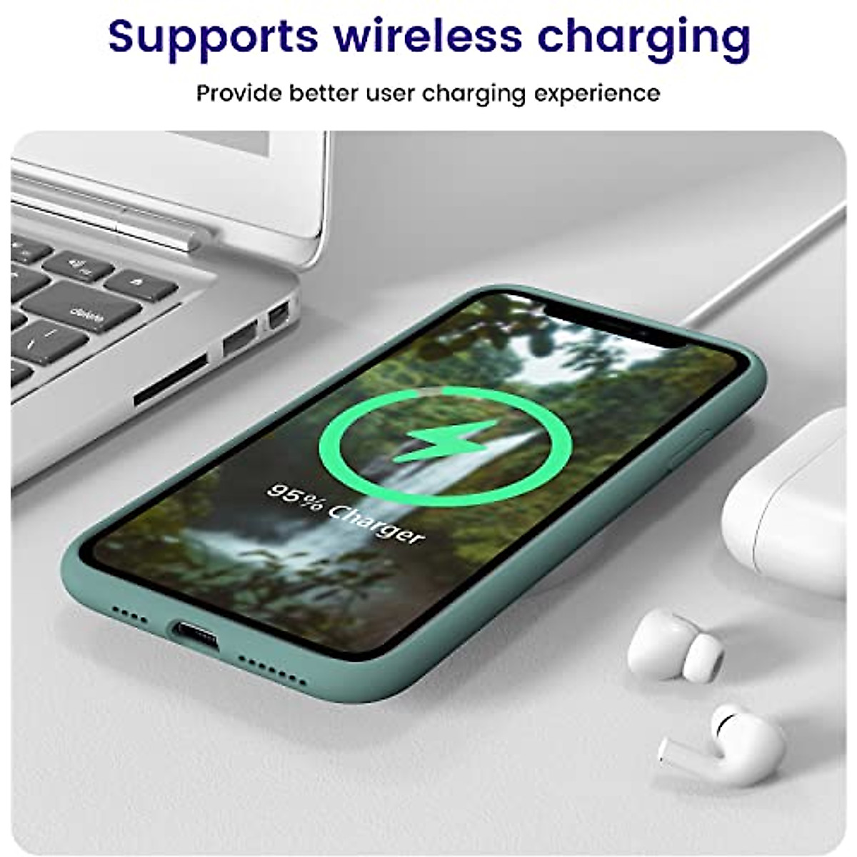 OTOFLY Soft Silicone Designed for iPhone 11 Pro Max Cases,[Military Grade Drop Protection] [Anti-Scratch Microfiber Lining] Shockproof Protective Phone Case Slim Thin Cover 6.5 inch,Pine Green