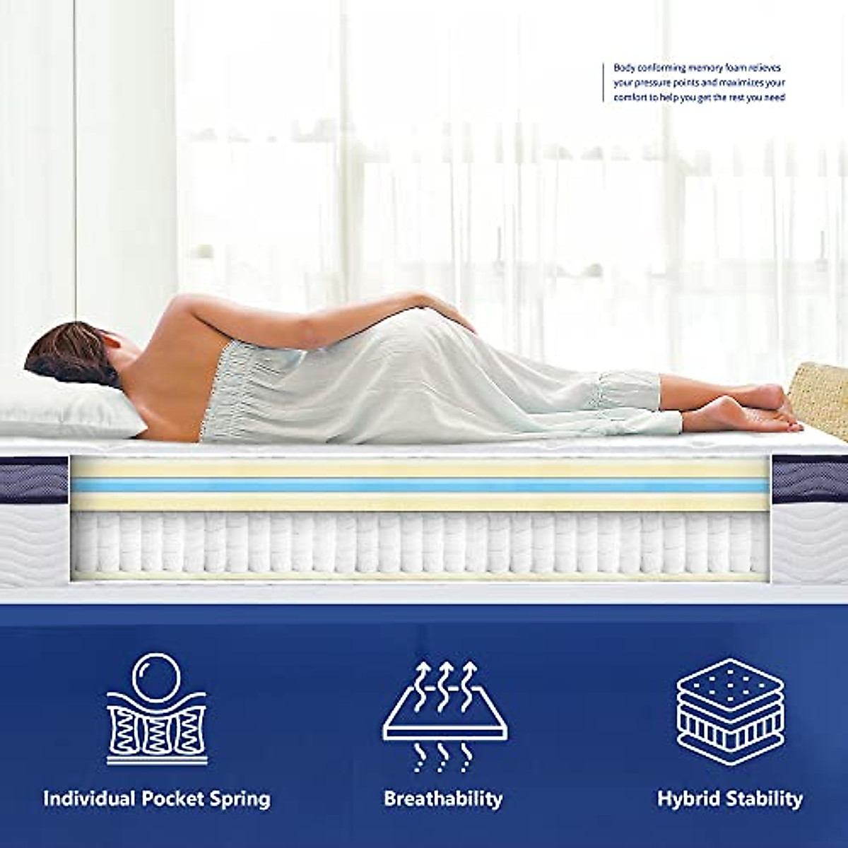Olee Sleep 12 Inch Midnight Euro Top Gel Memory Foam Spring Hybrid Mattress, Mattress In a Box, CertiPUR-US Certified, Queen