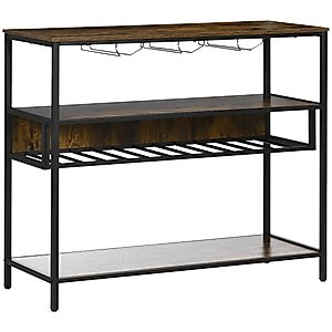 HOMCOM Industrial Wine Rack with 11-Bottles Holder, Free Standing Wine Shelf with Glass Holders for Home Bar, Kitchen, Rustic Brown