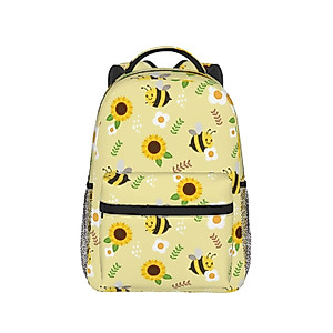 Fashion Cute Bee Sunflowers Backpack Lightweight Laptop Backpack Casual Daypack For Teens,Boys,Girls