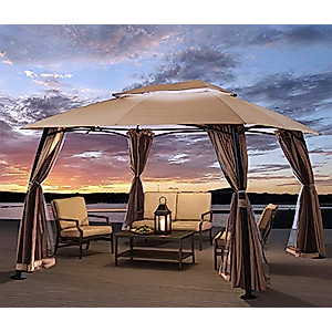 Barton 10' x 13' ft Garden Patio Gazebo Fully Enclosed All-Season w/Mosquito Netting and Curtains -Beige