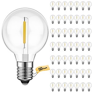 GPATIO LED G40 Replacement Light Bulbs for Indoor Outdoor String Lights - C7 Candelabra Fits E12 Socket Light Fixtures with Round Globe Clear Edison Waterproof Dimmable 1.5inch 50Pack