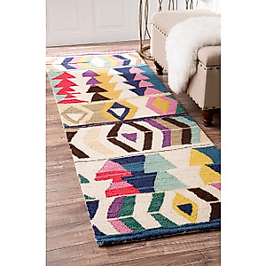 nuLOOM Ofelia Geometric 2x6 Wool Runner Rug for Living Room Bedroom Dining Room Entryway Hallway Kitchen, Multicolor/Black