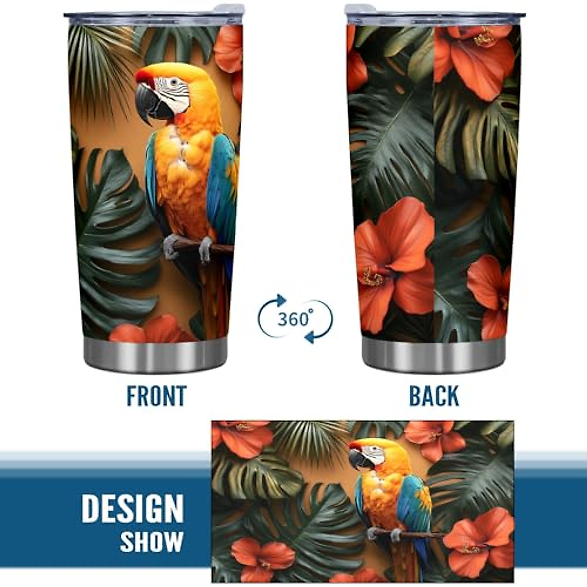 QWEUIOP 20oz Insulated Travel Coffee Mug Tropical Plants Butterfly Pattern Stainless Steel Tumbler with Lid Double Wall Vacuum Coffee Cup For Hot and Cold Drinks14310