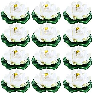 WhistenFla Artificial Floating Lotus Flower 12 Pcs, 4 Inch Small Fake Lily Pads for Pond Artificial Floating Foam Lotus Flowers for Wedding Floating Pool Pond Decoration