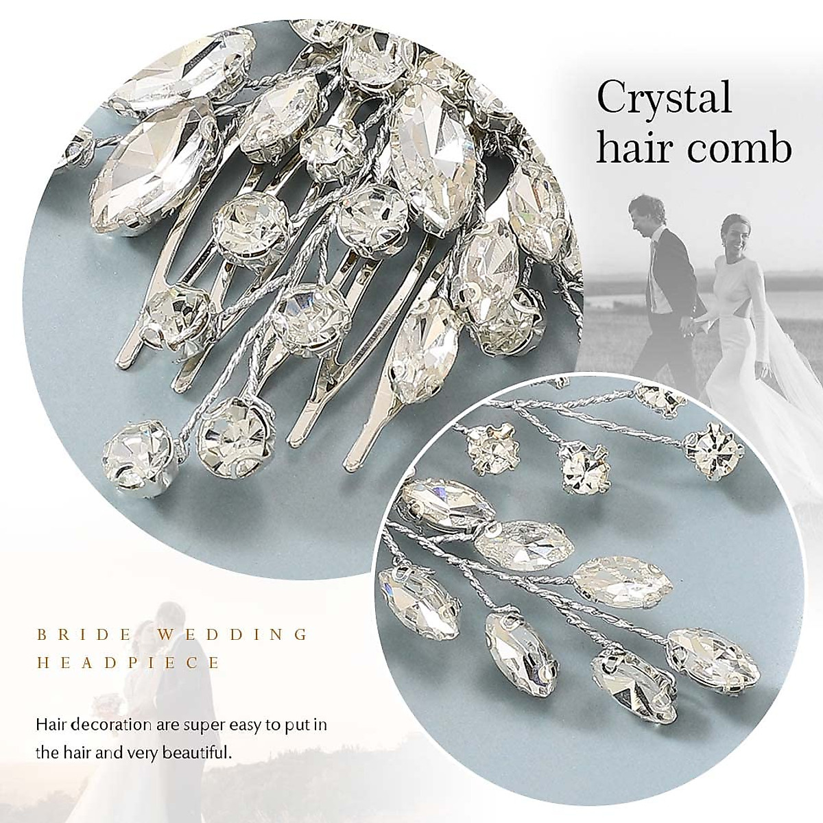 Easedaily Bride Wedding Hair Comb Silver Crystal Hair Pieces Rhinestone Headpieces Bridal Hair Clip Side Combs Hair Accessories for Women and Girls