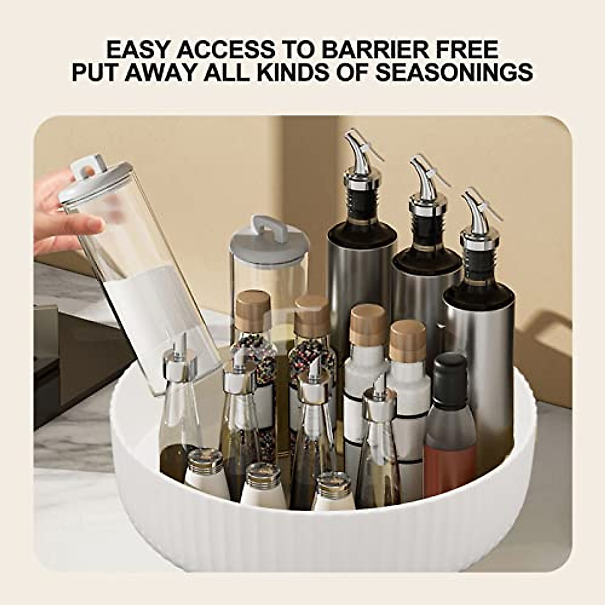 360 Degree Rotating Storage Rack Organizer Round Cosmetic Spice Rack Turntable for Kitchen Cabinet Pantry Small (White)