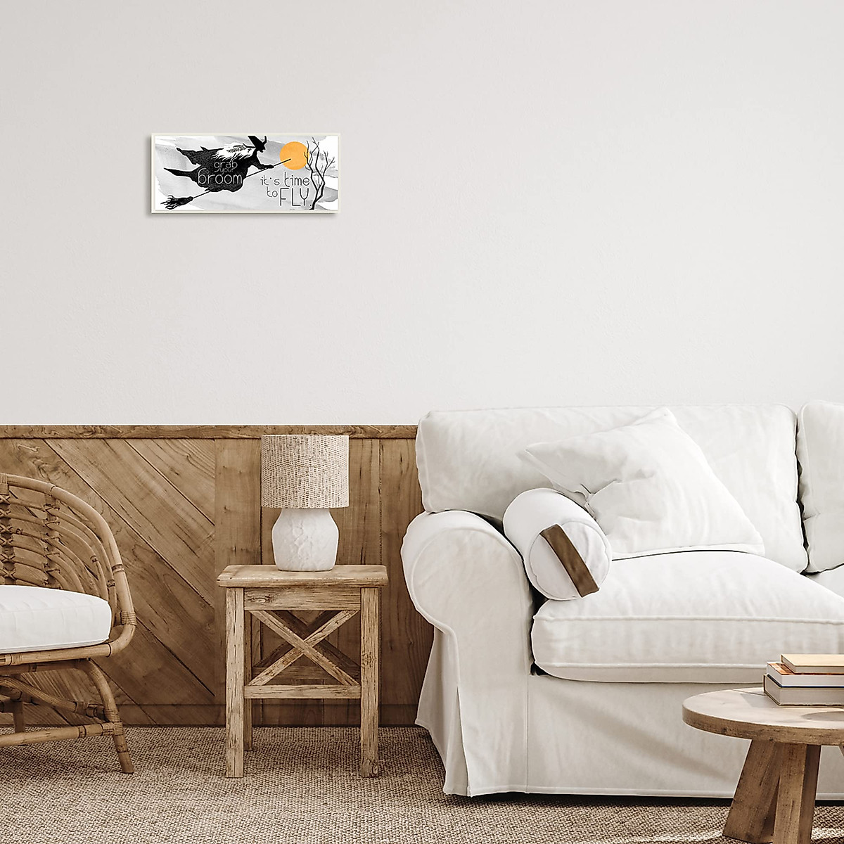 Stupell Industries Flying Witch Broom Typography Nighttime Halloween Sky, Design by Jennifer Paxton Parker