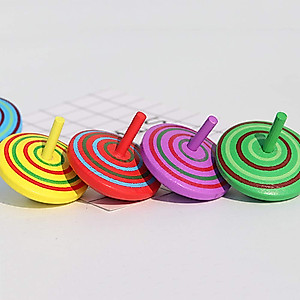 oAtm0eBcl 4Pcs Wooden Classic Colorful Spinning Tops Developmental Kids Stress Relieve Random Color 4pcs