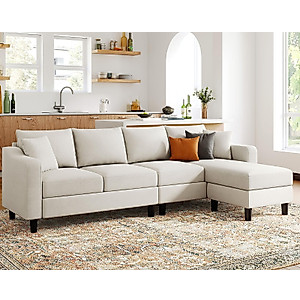 Belffin Velvet Convertible Sectional Sofa L Shaped Couch Reversible Sectional Sofa with Chaise Velvet 4 Seat Sectional Sofa (Beige)…