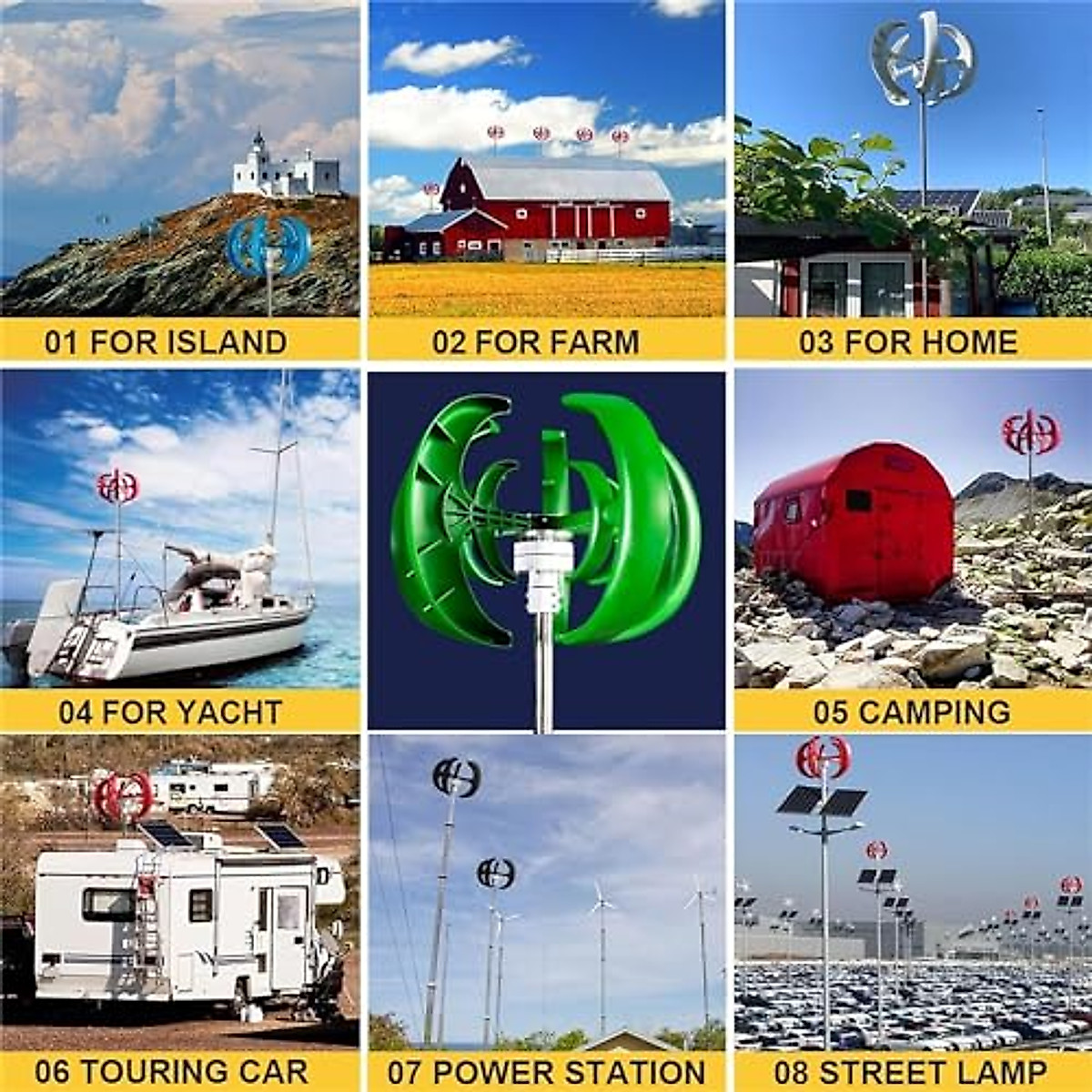 CHRISK 1000W Green Lantern Wind Turbine High Efficiency and Low Noise 5 Blade Wind Turbine with Controller,12v