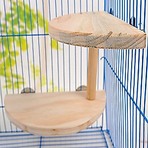 Hamiledyi Squirrel Gerbil Dwarf Wooden Platform, 2-Level of Natural Hamster Standing Platform Chinchilla Cage Accessories, Birds Perch Parrots Activity Playground