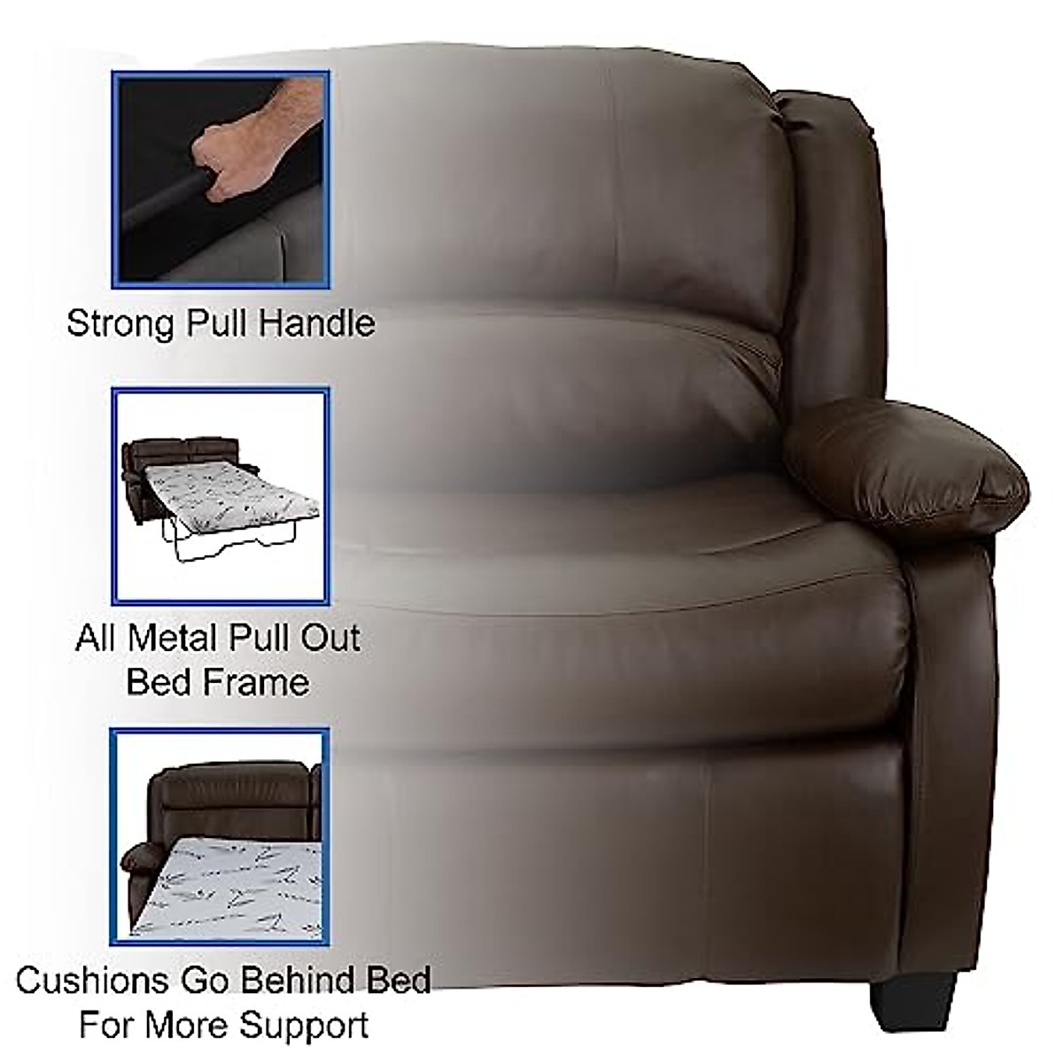 RecPro Charles Collection | 65" RV Hide A Bed Loveseat | Memory Foam Mattress | RV Sleeper Sofa | Pull Out Couch | RV Furniture | RV Loveseat | RV Living Room (Slideout) Furniture | Chestnut