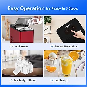 VECYS Upgraded Ice Maker, Premium Countertop Ice Machine 26LBS Daily Ice Making Capacity and Self-Clean Function with Ice Scoop and Basket, Apple Red