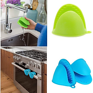Beetoo 4PCS Silicone Oven Mitts Heat Resistant, Silicone Mini Oven Gloves Potholders for Kitchen Cooking Baking BBQ, Pinch Oven Mitts Pot Holder Rubber Oven Glove (Blue, Green)