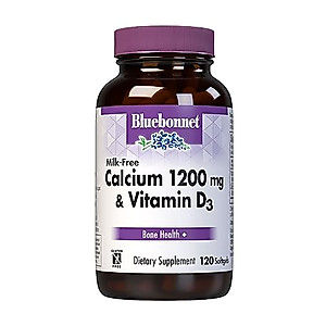 Bluebonnet Nutrition Milk-Free Calcium 1,200 mg Plus Vitamin D3 400 IU - High Potency, Maximum Absorption Strong Healthy Bones & Immune Health Support Supplement, Gluten-Free, Dairy-Free, 120 Softgels