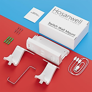 Hosanwell Switch Wall Mount, Wall Mount for Switch/Switch OLED, with Hooks for Hanging Joy-Cons, Dual Controller Holder with Non-Slip Mat, White