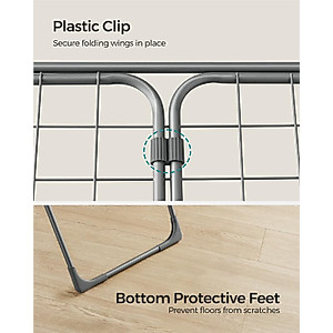 SONGMICS Clothes Drying Rack, Metal Laundry Drying Rack, Foldable, Space-Saving, Free-Standing Airer, with Gullwings, Indoor Outdoor Use, Bed Linen Clothing, Gray ULLR540G01