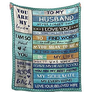to My Husband Blankets from Wife, Anniversary Valentines Gifts for Husband Soft Cozy Flannel Throw Blanket Birthday Gifts for Men Couch Bed Sofa 60"x50"