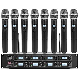 Pyle Professional 8 Channel UHF Wireless Microphone System 8 Handheld Mics Rack Mount Receiver Base RF & AF Radio/Audio Frequency Digital Display Independent Channel Volume Control (PDWM8250),Black