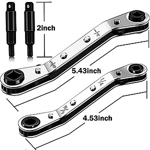 Hvac Service Wrench Tools:3/16” to 3/8” 5/16'' x 1/4''Air Conditioner Valve Ratchet Wrench with 2 Hexagon Bit Adapter Kit for Air Refrigeration Tools and Equipment Repair Tools Clearance