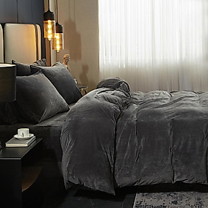 SE SOFTEXLY Velvet Duvet Cover King Size, Soft Flannel Duvet Cover with Zipper Solid Breathable Silky Velour Comforter Cover, Cozy Winter Duvet Cover Set with 2 Pillowcases, 90" x 104", Charcoal Grey