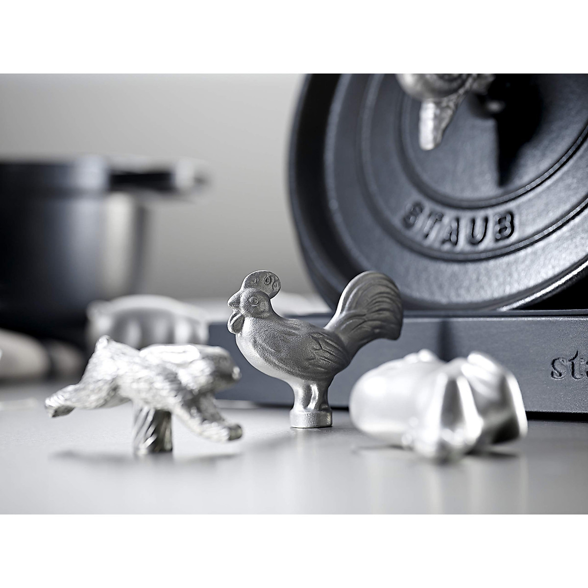 STAUB 40509-346-0 Rooster Lid Knob, Cast Iron, Silver