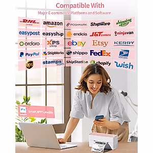 Phomemo Bluetooth Thermal Label Printer 4x6, Wireless Shipping Label Printer for Small Business and Packages for Phone&Pad&PC, Pink Thermal Label Printer for Shopify, Amazon, Etsy, UPS, FedEx