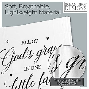 Ocean Drop 100% Cotton Muslin Swaddle Baby Blanket - God’s Grace’ Quote with Gift Box for Baptism, Christening Gift, Godson, Goddaughter, Neutral, Baby Shower – Super Soft, Breathable, Large 47x47”