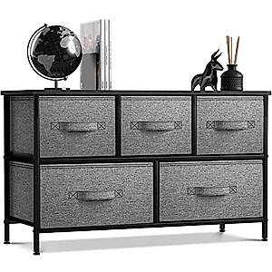 Sorbus Dresser with 5 Drawers - Storage Chest Organizer Unit with Steel Frame, Wood Top, Easy Pull Fabric Bins - Long Wide TV Stand for Bedroom Furniture, Hallway, Closet & Office Organization
