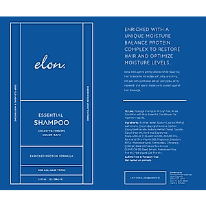 Elon Essential Shampoo for Damaged Hair — For Dry Hair, Color-Safe & Color-Extending Hair Repair & Hydrating Shampoo — Sulfate Free & Paraben Free (12 Fl Oz)