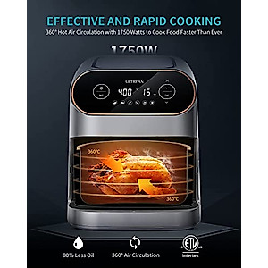9-Quart 6-in-1 Electric Hot Air Fryer Oven, Large Family Size Oilless Cooker with LCD Touch Control Panel and Nonstick Basket - ETL Certified, 1750W