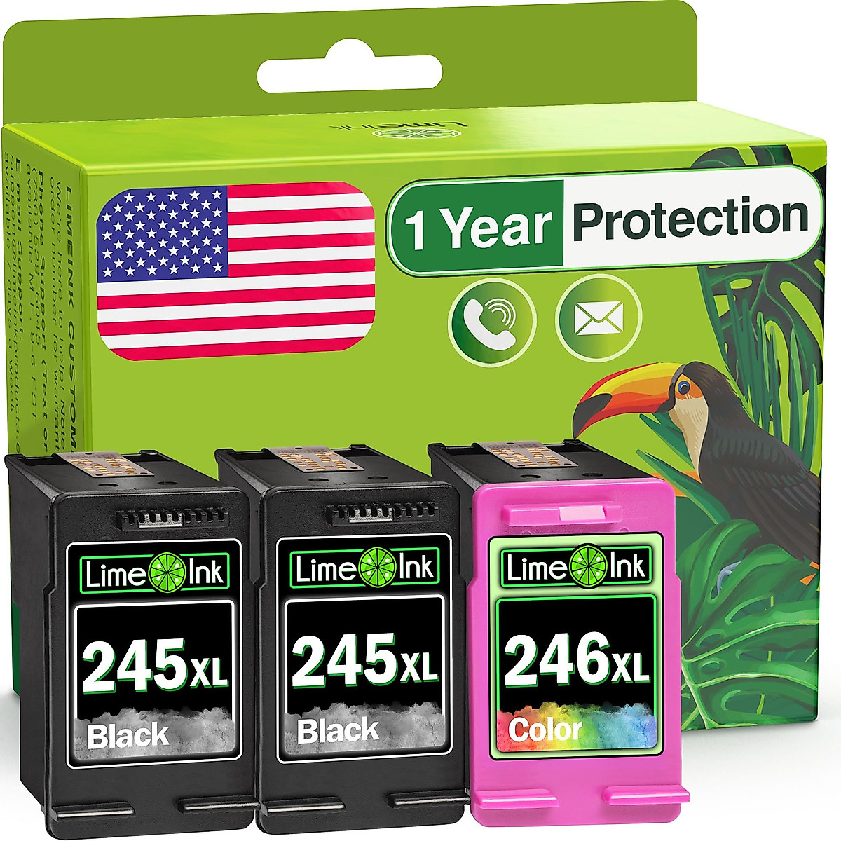 Limeink 3 Pack Remanufactured PG-245XL CL-246XL High Yield Ink Cartridges (2 Black, 1 Color) for Pixma iP2820 MG2520 MG2420 MG2920 MG2922 MX492 MG2924 Shows Accurate Ink Level
