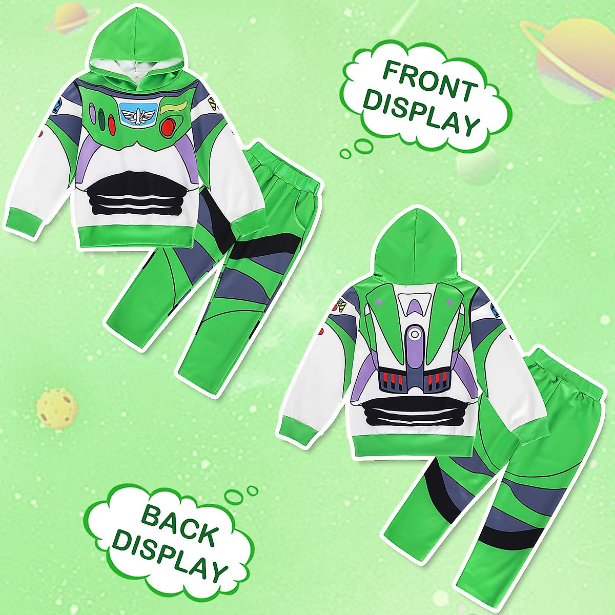 Eledobby Toddler Buzz Lightyear Costume Sweatshirt Halloween Outfits Hoodie+Pants Set Green Costumes for Boys Birthday Party Clothes 3-4T