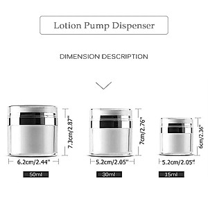 Cream Jar Vacuum Bottle, 15/30/50ml Airless Pump Jar Bottles Portable Lotion Dispenser, Makeup Lotions Creams Travel Container Push Down Pump Dispenser (15ml, 3 Pcs)