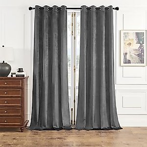 ChrisDowa Grey Velvet Curtains 84 inches Long, 2 Panels Set Thermal Insulated Room Darkening Velvet Curtains for Living Room, Privacy Grommet Window Curtains for Bedroom (Gray, 52 x 84 Inch)