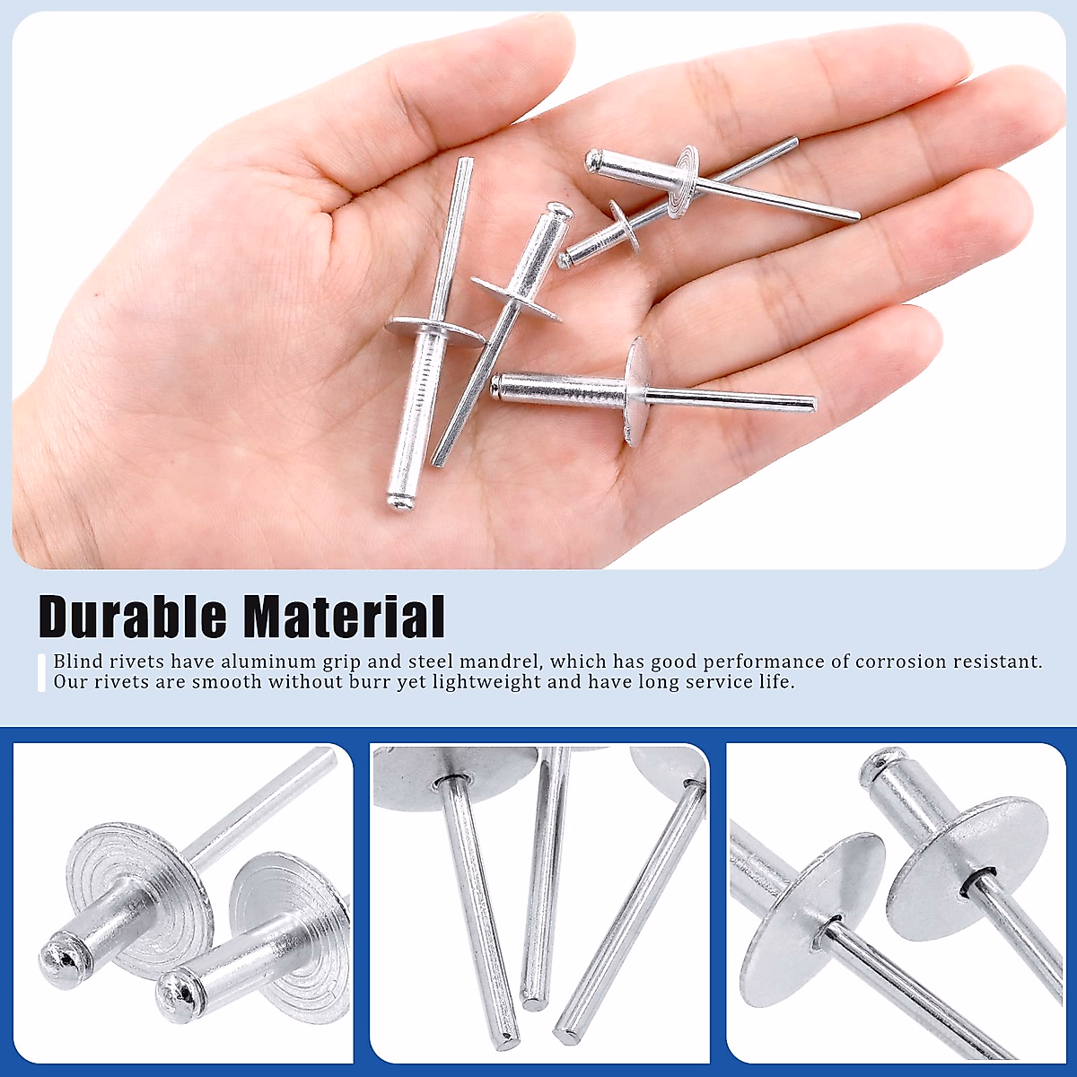 Glarks 125Pcs 5 Sizes Large Flange Aluminum Blind Rivets Pop Rivets Assortment Set for Joining Metal Plate Pipe Automotive