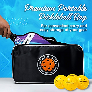 Amazin' Aces Cosmic Pickleball Paddles Set of 2, Pickleball Rackets w/ 4 Pickleball Outdoor Balls & 1 Pickleball Bag, for Sports & Outdoors Fun, USAPA Approved
