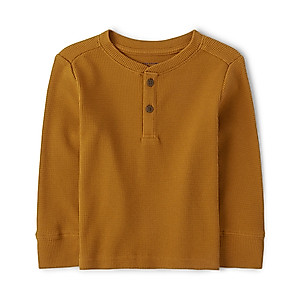 The Children's Place Baby Boys' and Toddler Long Sleeve Thermal Henley Shirt, Honey Comb, 3T