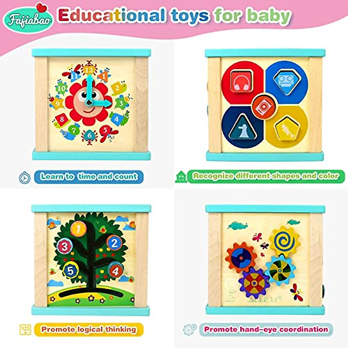 Fajiabao Activity Cube Wooden Baby Toys for 12 18 Months Montessori Toy for 1 Year Old Bead Maze Center Toddlers Birthday Easter Gift Learning for 2 3 Kid Girls Boys