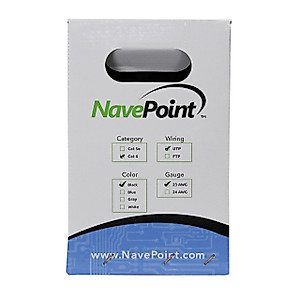 NavePoint CAT6 Ethernet Cable - CCA Bulk CAT6 Cable 250ft Ethernet Cable, 550MHz, 23AWG 4 Pair, Unshielded Twisted Pair (UTP), Solid Black