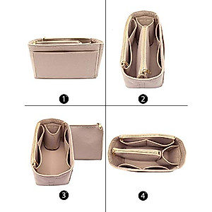 LEXSION Felt Purse Bag Organizer Insert with zipper Bag Tote Shaper Fit Speedy Neverful PM MM, 2-Beige, XL